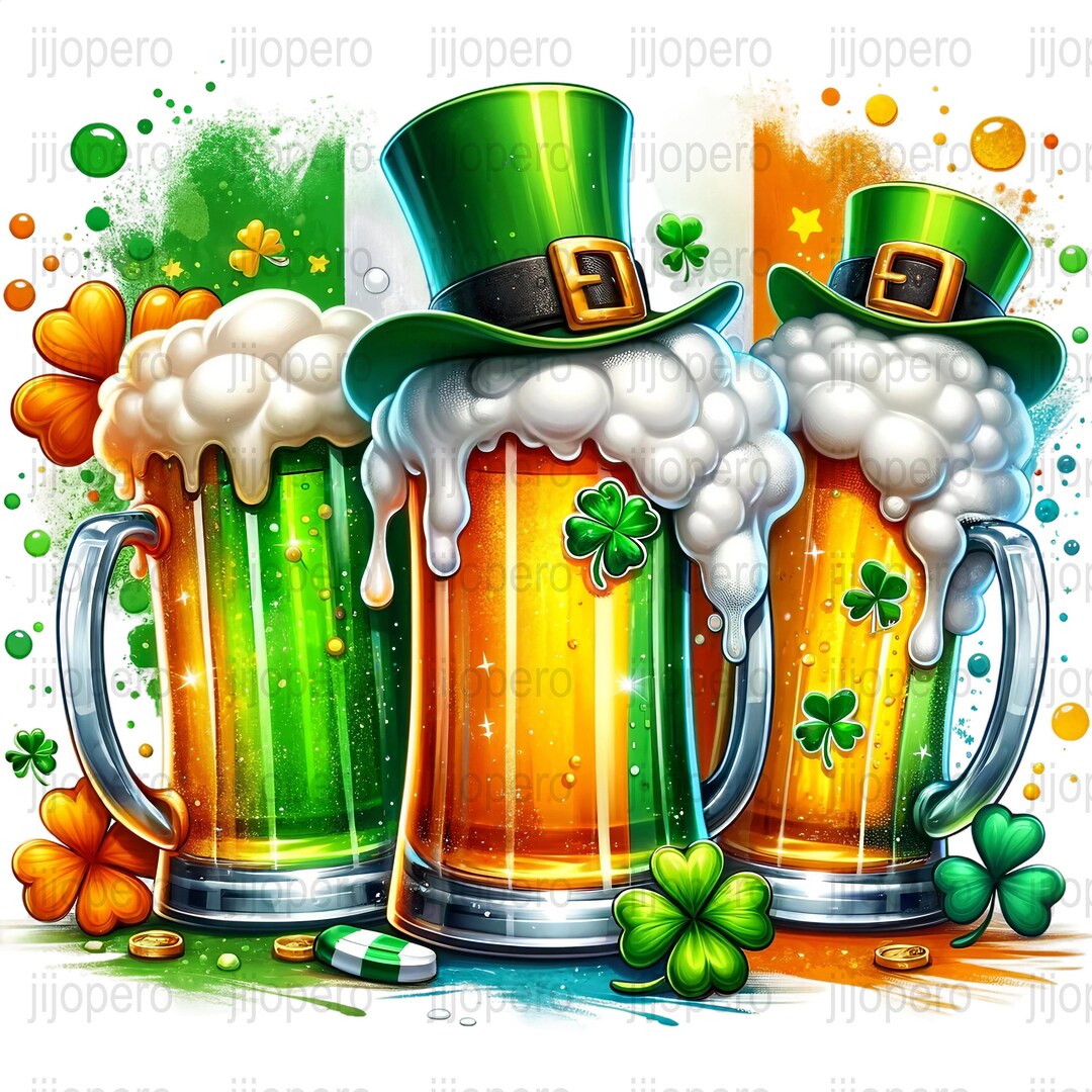 St. Patricks Day PNG Clipart, Irish Beer Glasses Digital, Shamrock ...