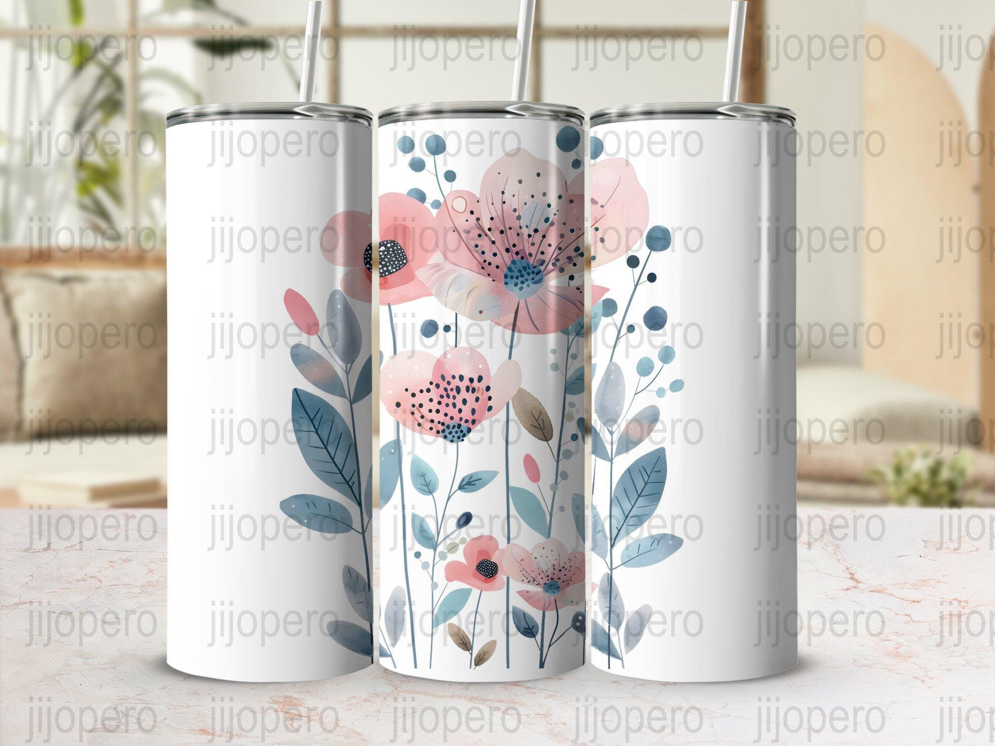 Floral Watercolor Art, Pink and Blue Flowers Digital Print, Beautiful ...