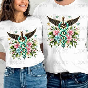 Nurse PNG, Caduceus Medical Symbol, Floral Design, Digital Clipart for ...