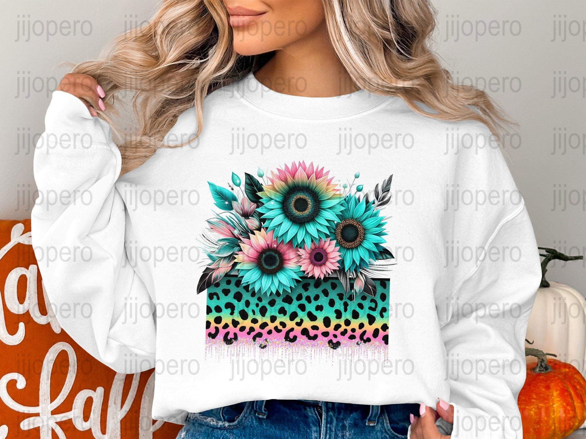 Boho Sunflower Leopard Print Art PNG, Digital Download, Abstract Floral ...