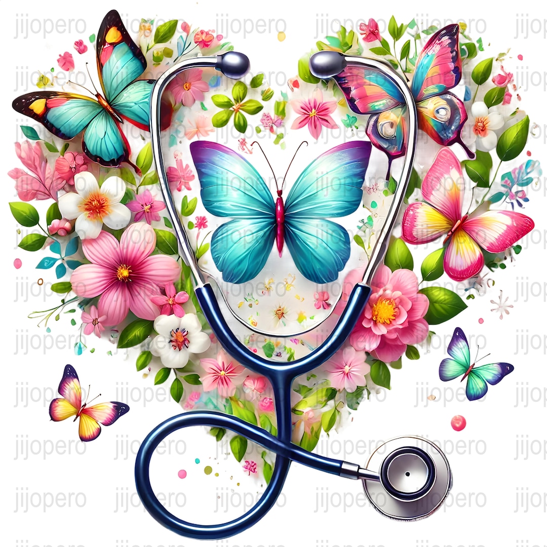 Nurse PNG, Butterfly Stethoscope Design, Floral Medical Clipart ...