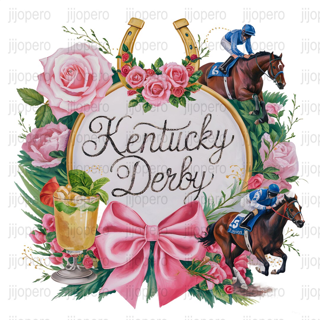 Kentucky Derby Digital Print, Floral Horse Racing PNG, Jockeys and ...
