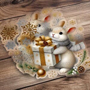 Christmas Bunny Holding Gift Clipart, Winter Holiday Animal ...