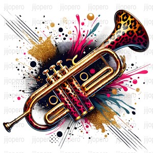 Colorful Abstract Trumpet Art PNG, Digital Download for Wall Decor ...