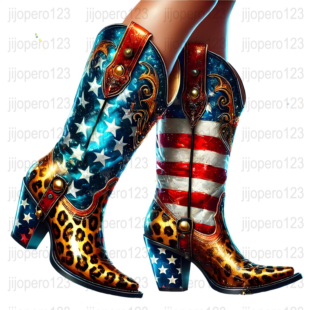 Patriotic Cowboy Boots Digital Art, USA Flag Western Wear PNG, Colorful ...