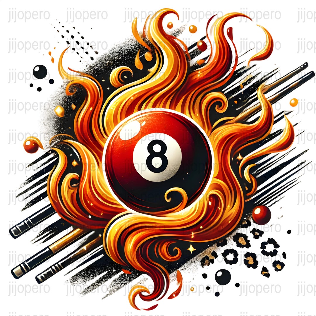 Pool Billiard PNG, Flaming Eight Ball Digital Art, Pool Table Decor ...