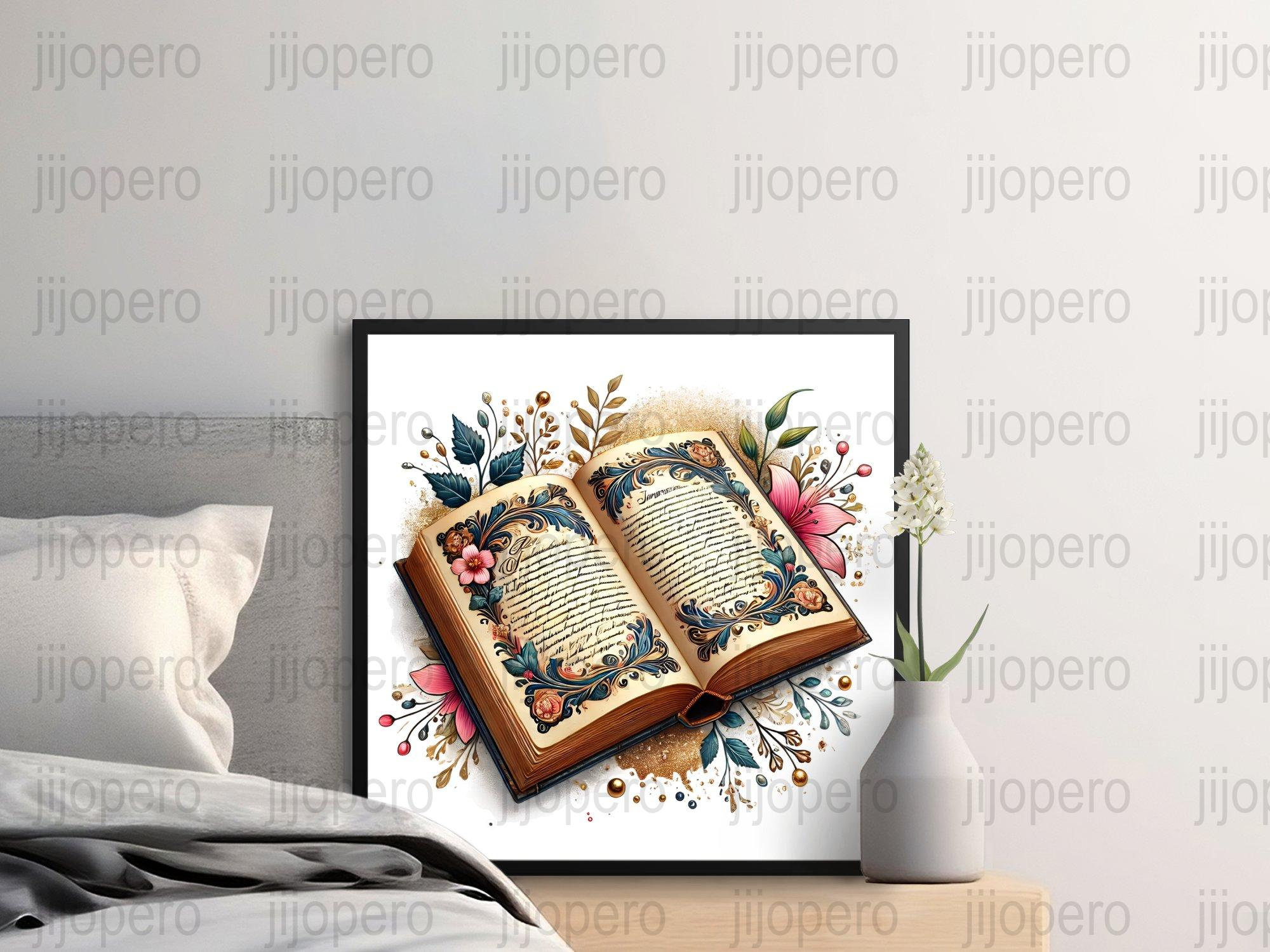 Vintage Floral Open Book Illustration PNG, Digital Download for ...