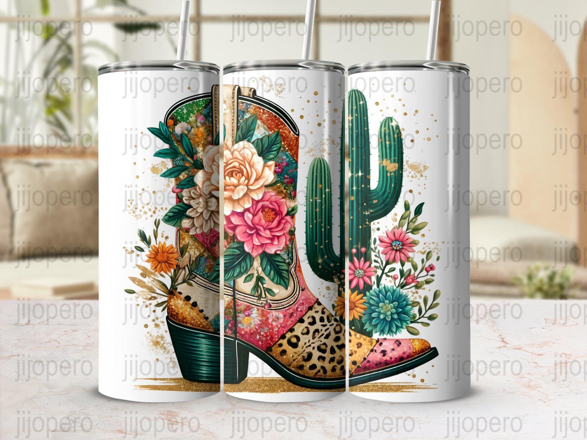 Western Floral Cowboy Boot Cactus Digital PNG, Printable Southwestern ...