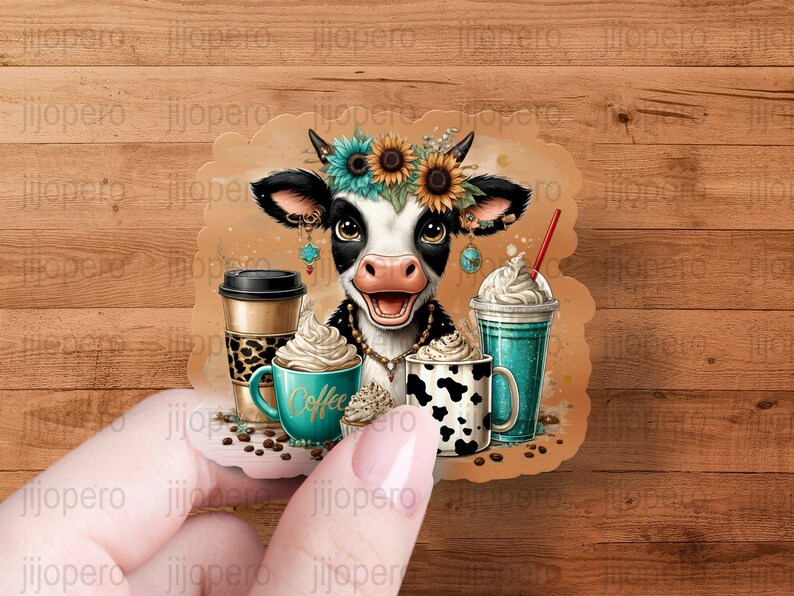 Cute Cow With Coffee PNG, Farmhouse Kitchen Decor Digital Print, Flower ...