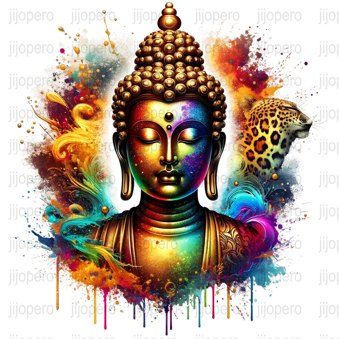 Colorful Buddha Art, Digital PNG, Meditation Spiritual Decor, Yoga ...