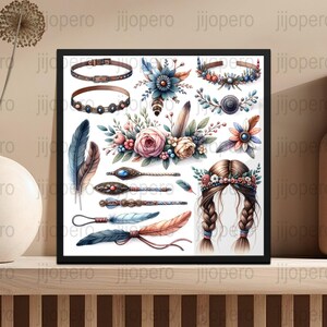 Boho Chic Digital Clipart Bundle, PNG Flowers Feathers Belts, Printable ...