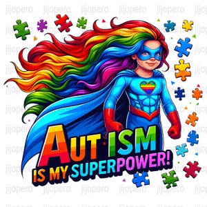 Autism Awareness PNG, Superhero Girl Puzzle Pieces, Digital Download ...