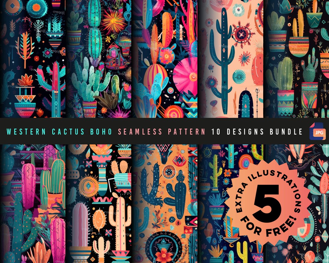 Western Seamless Pattern Digital Paper Cactus Seamless Southwestern ...