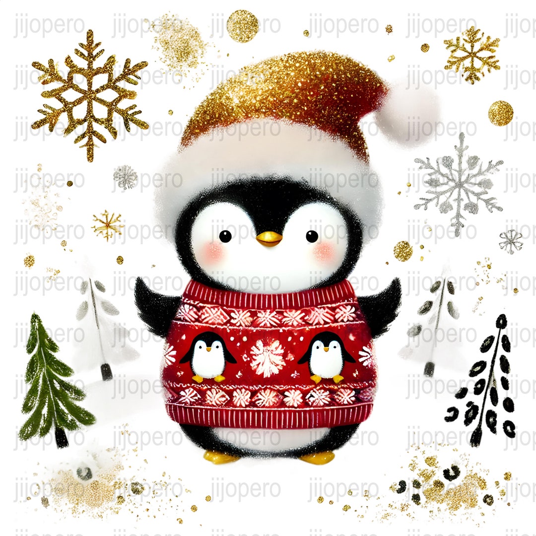 Cute Christmas Penguin PNG, Digital Holiday Art Print, Christmas ...