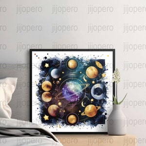 Space Galaxy Digital Art, Planets and Stars PNG Download, Cosmic Wall ...