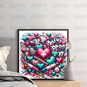 Colorful Heart Medical Art PNG, Nurse Doctor Healthcare Digital Print ...