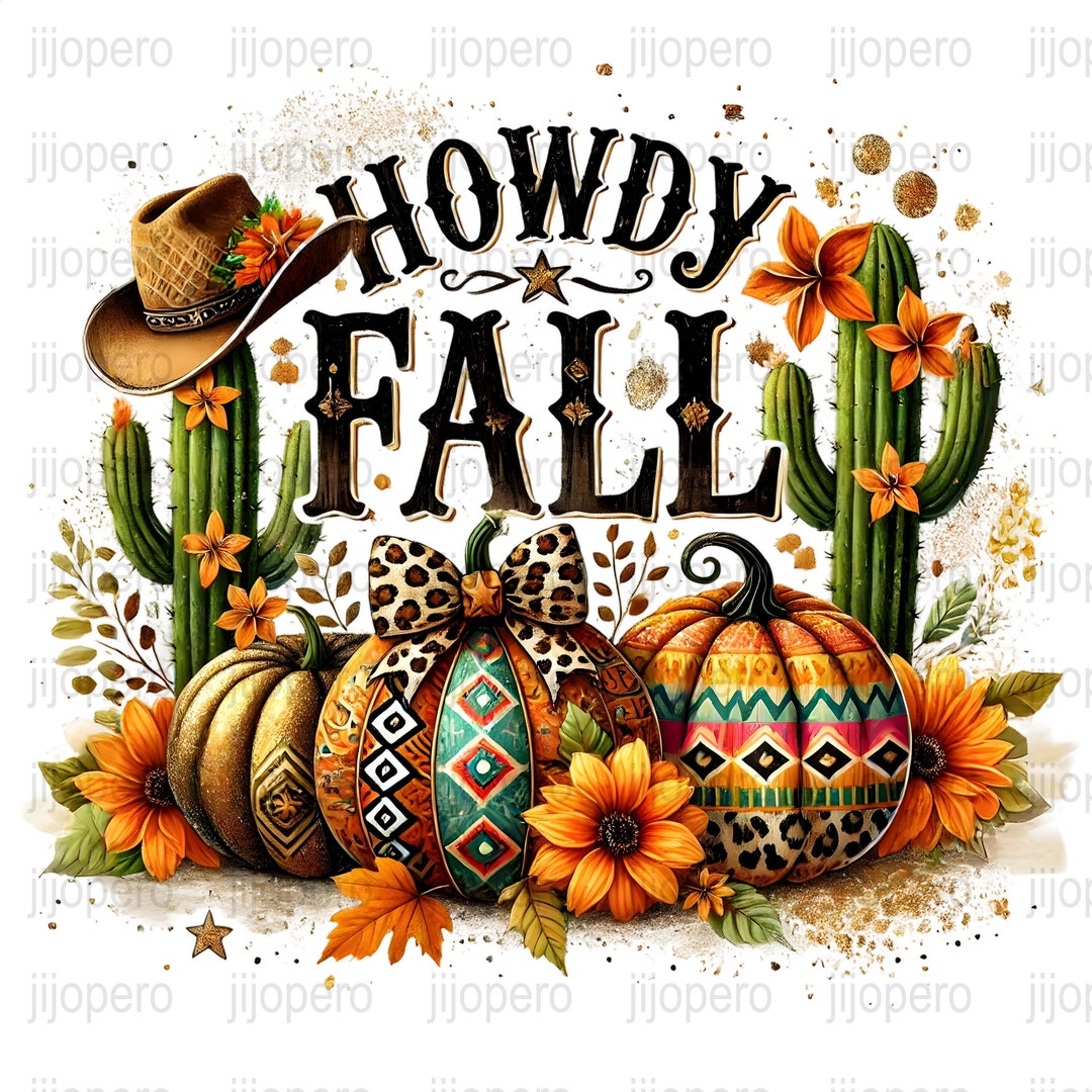Howdy Fall Digital Download, Fall PNG, Pumpkin and Cactus Illustration ...