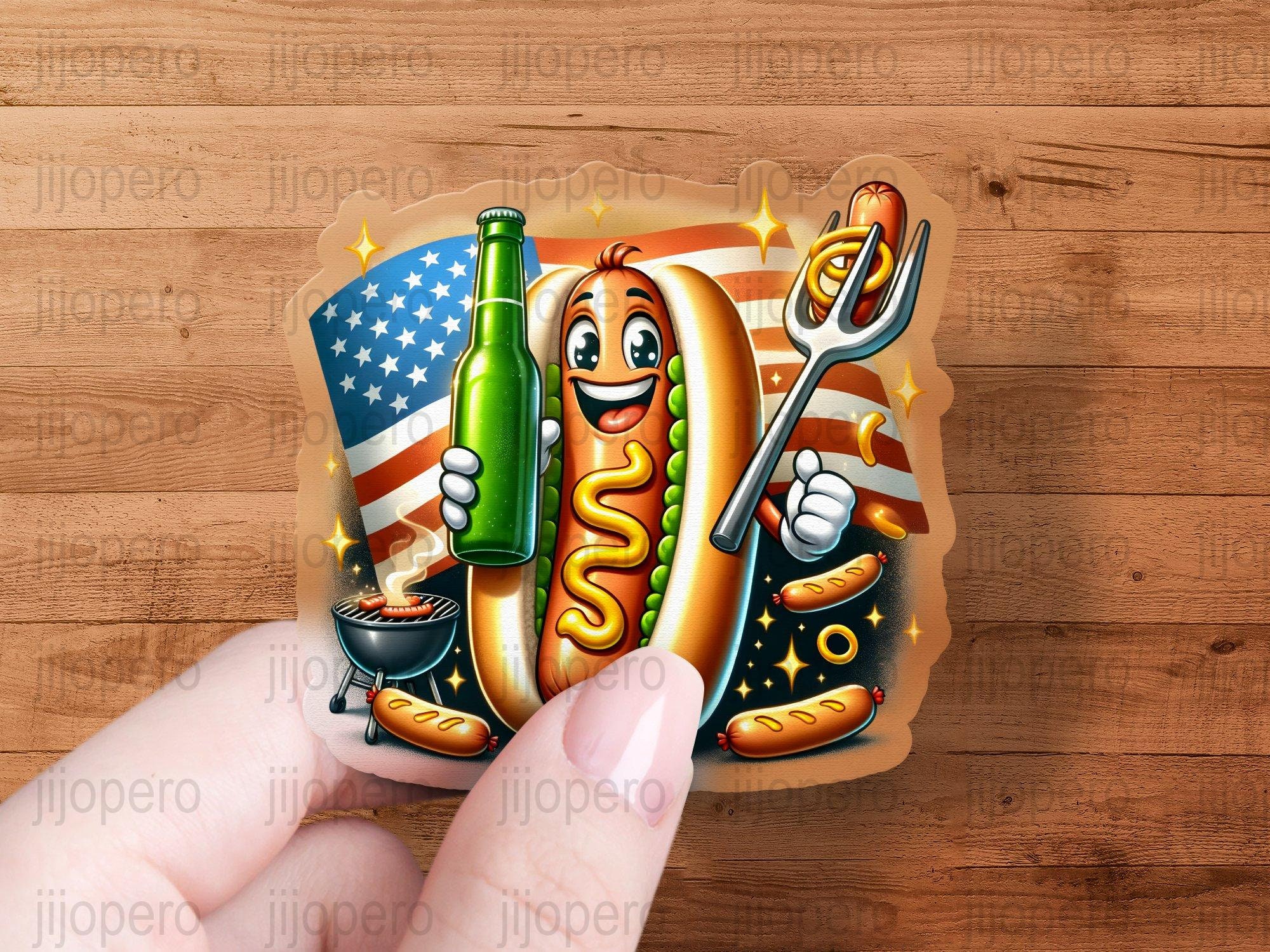 Patriotic BBQ Hot Dog Cartoon Digital PNG, Festive Fourth of July ...
