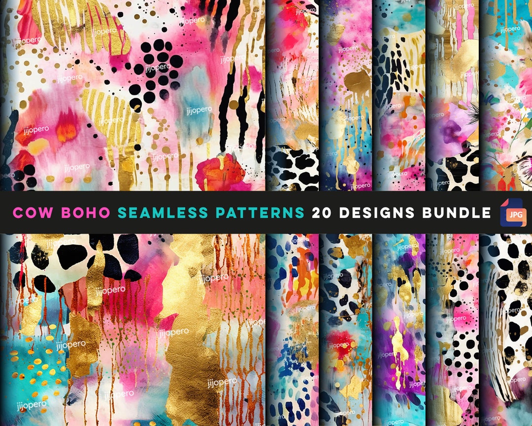 20 Boho Seamless Digital Papers Highland Cow Seamless Pattern Farmhouse ...