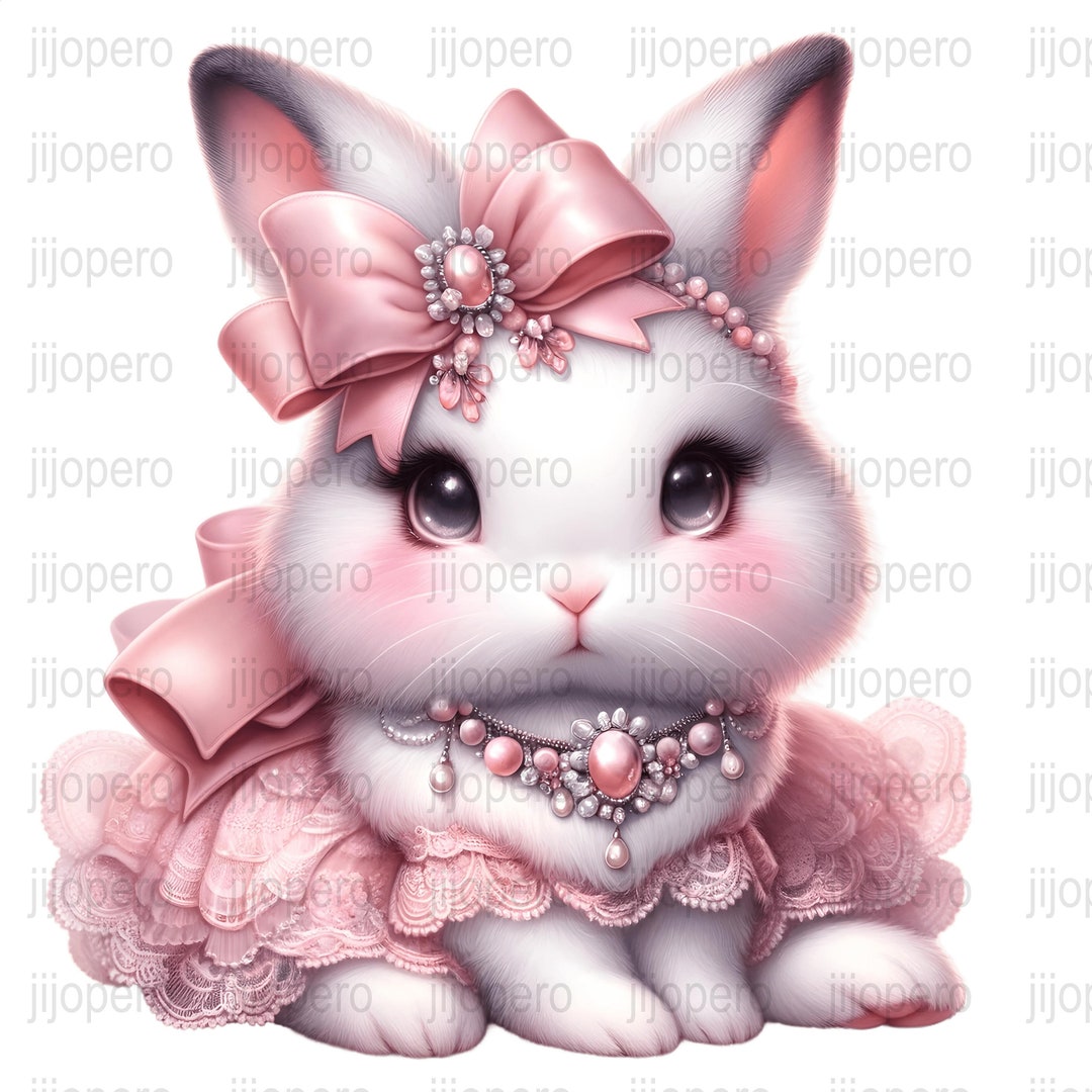 Easter Bunny PNG, Cute Rabbit Clipart, Digital Download, Floral Bunny ...