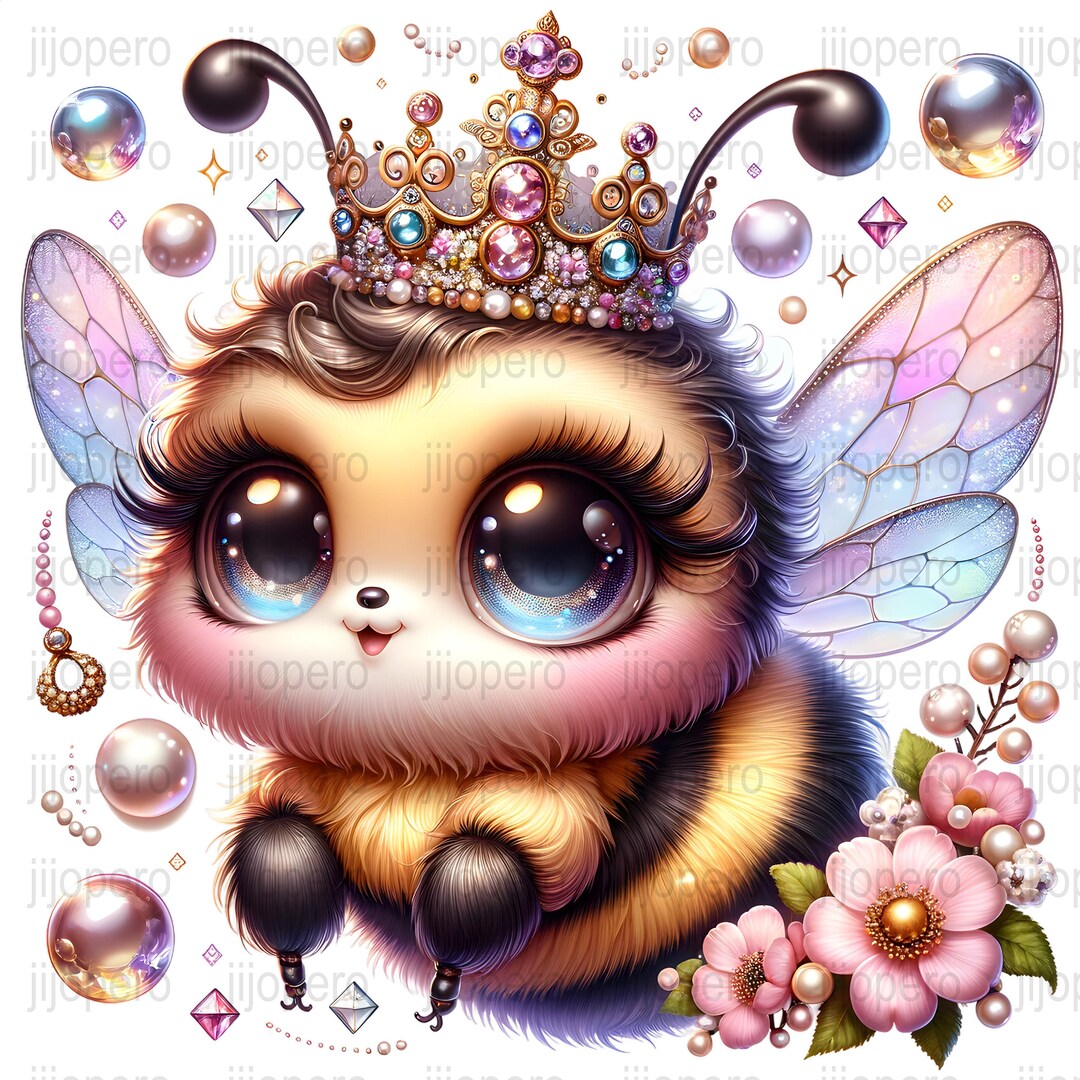 Cute Bee Queen Digital Art Printable, Fantasy Animal PNG, Sparkling ...