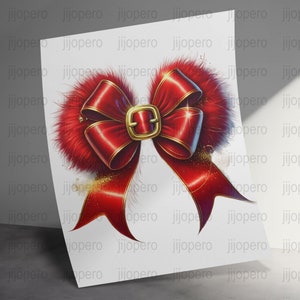 Christmas Bow Clipart, Red Bow Digital Download, Festive Bow PNG, Xmas ...