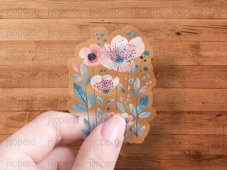 Floral Watercolor Art, Pink and Blue Flowers Digital Print, Beautiful ...