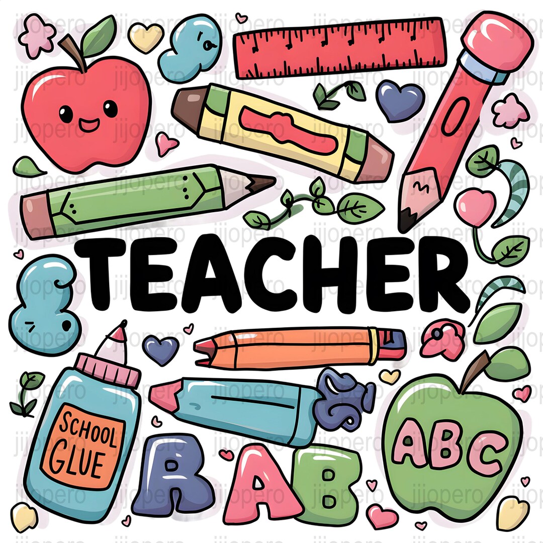 Back to School PNG, Teacher Clipart, Cute Digital Classroom Decor ...