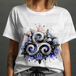 Celtic PNG, Blue Triskele Floral Digital Download, Watercolor Flowers ...