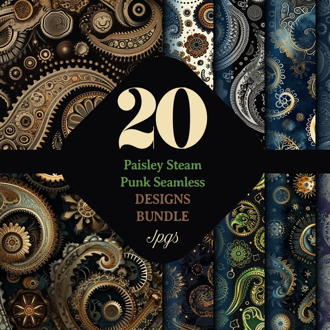 Paisley Steampunk Seamless Patterns, Digital Paper Pack, Vintage Style ...
