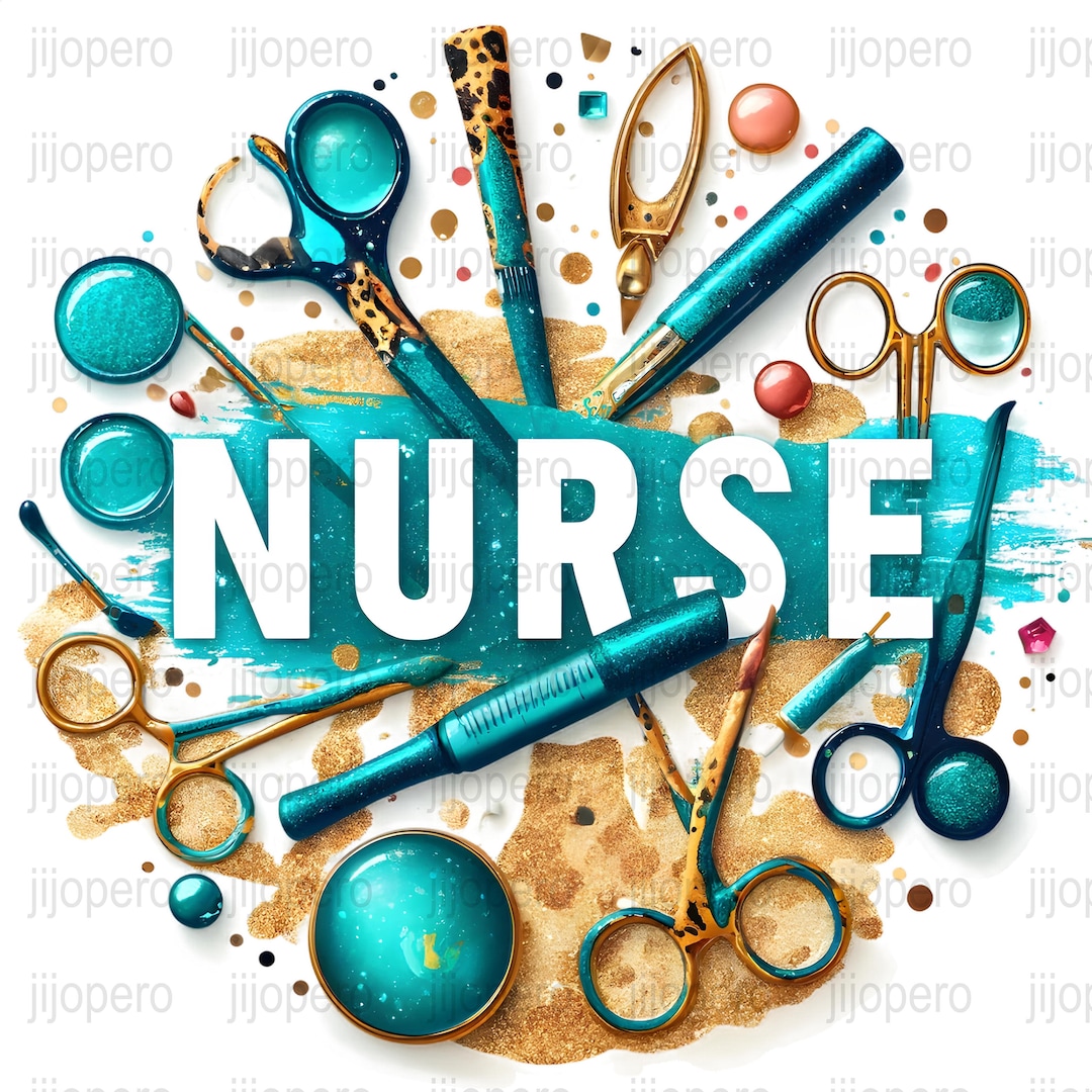 Nurse Themed Digital PNG, Teal Medical Tools and Glitter, Healthcare ...