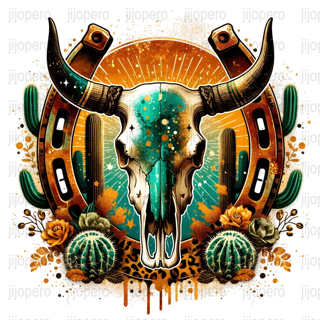 Bull Skull Desert Art Print PNG, Western Digital Wall Art, Boho Home ...
