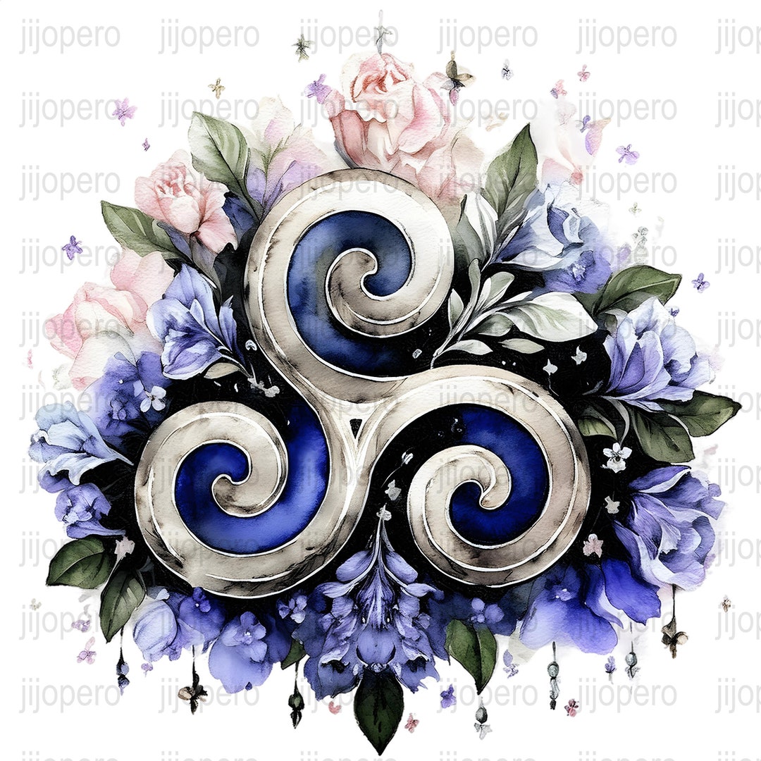 Celtic PNG, Blue Triskele Floral Digital Download, Watercolor Flowers ...