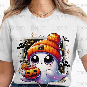 Cute Halloween Ghost PNG, Ghost With Pumpkin Drink Digital Download ...