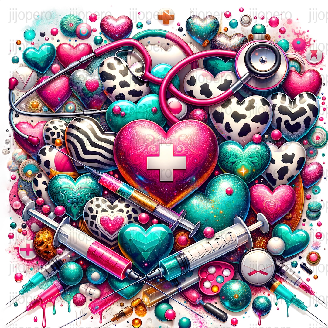 Colorful Heart Medical Art PNG, Nurse Doctor Healthcare Digital Print ...