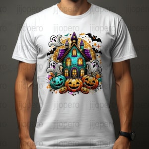 Haunted House Digital Print, Halloween Clipart PNG, Spooky Ghosts ...