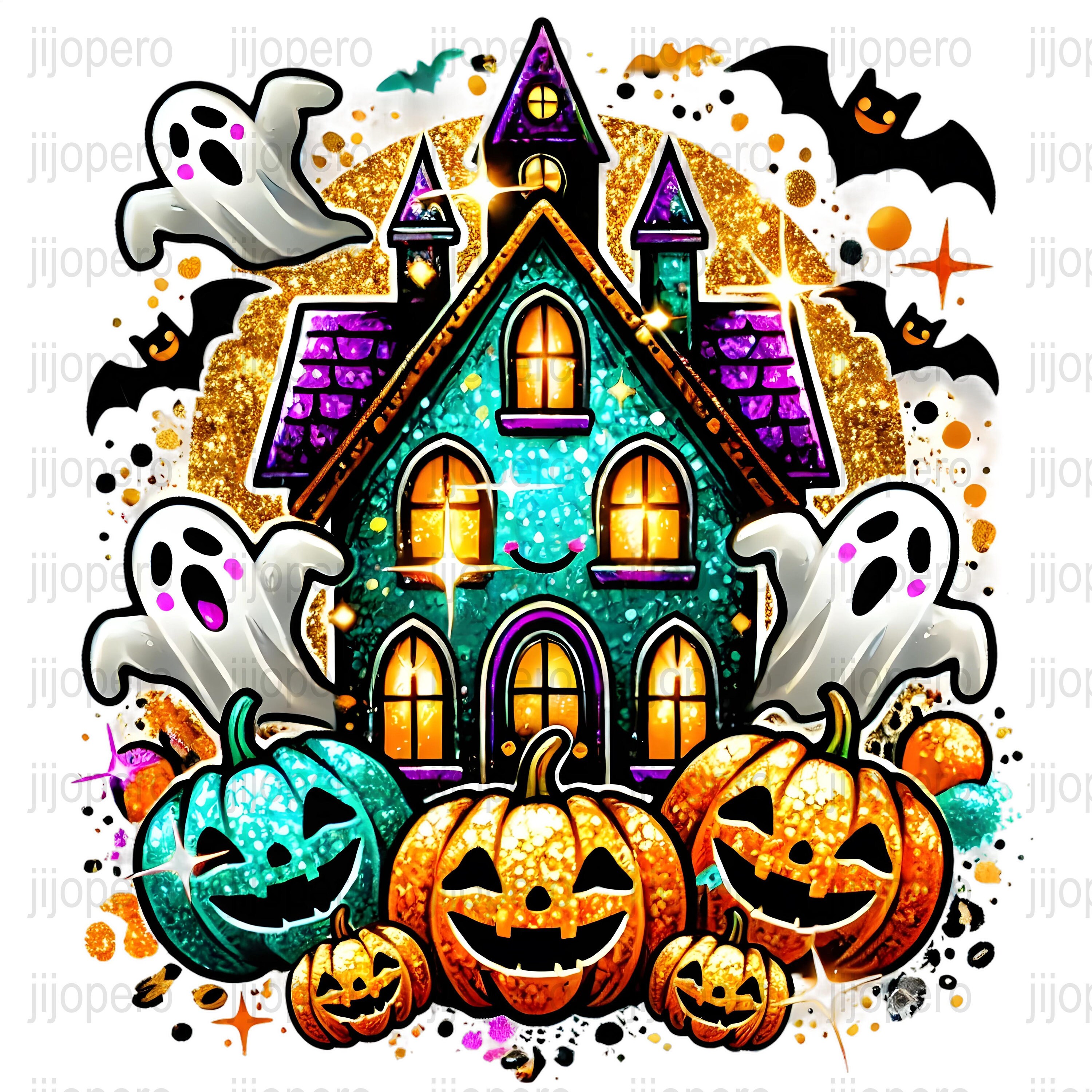 Haunted House Digital Print, Halloween Clipart PNG, Spooky Ghosts ...