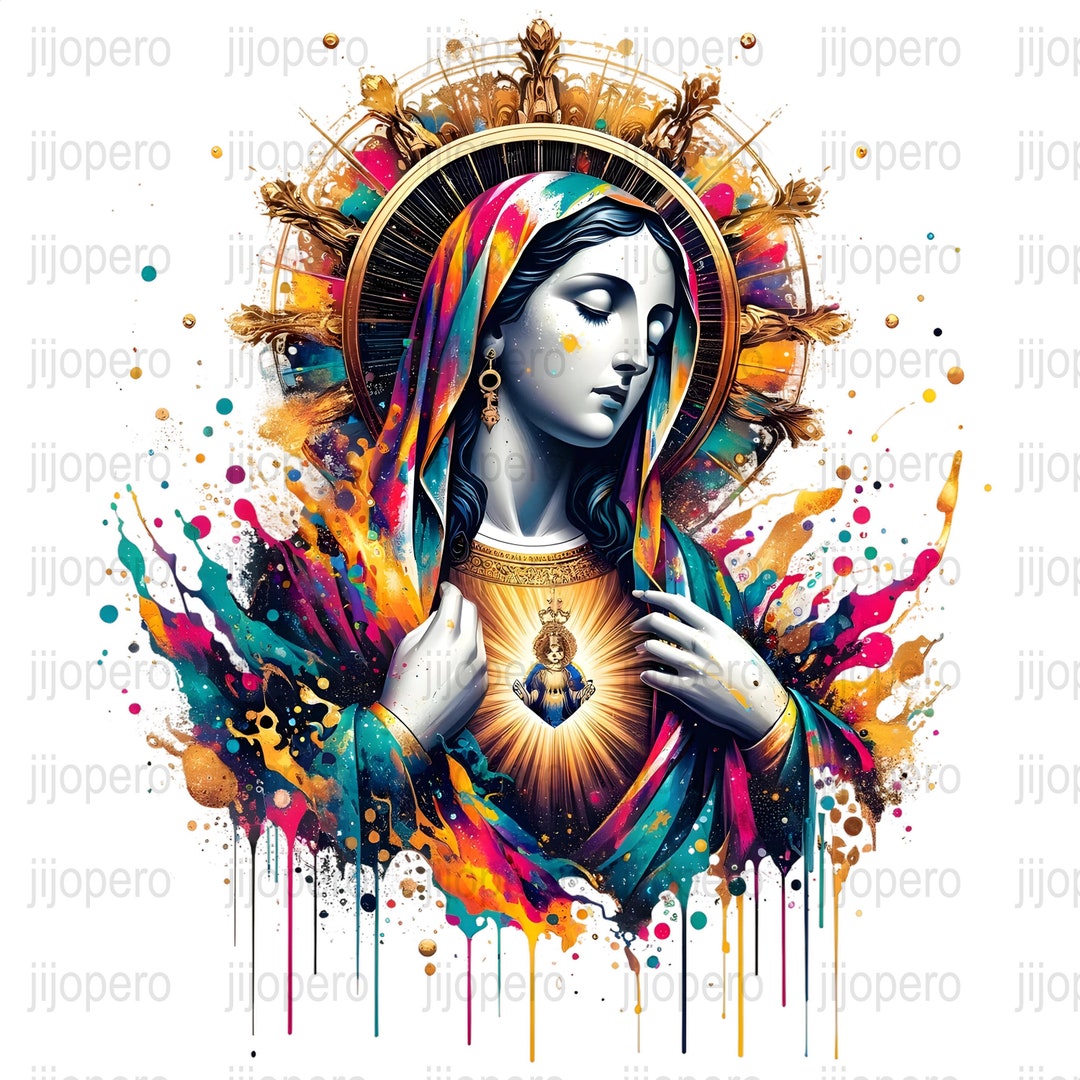 Colorful Abstract Virgin Mary Artwork, Religious Digital Print, Vibrant ...