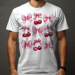 Pink Ribbon Cherry Clipart Set, Digital PNG, Cute Fruit and Bow ...