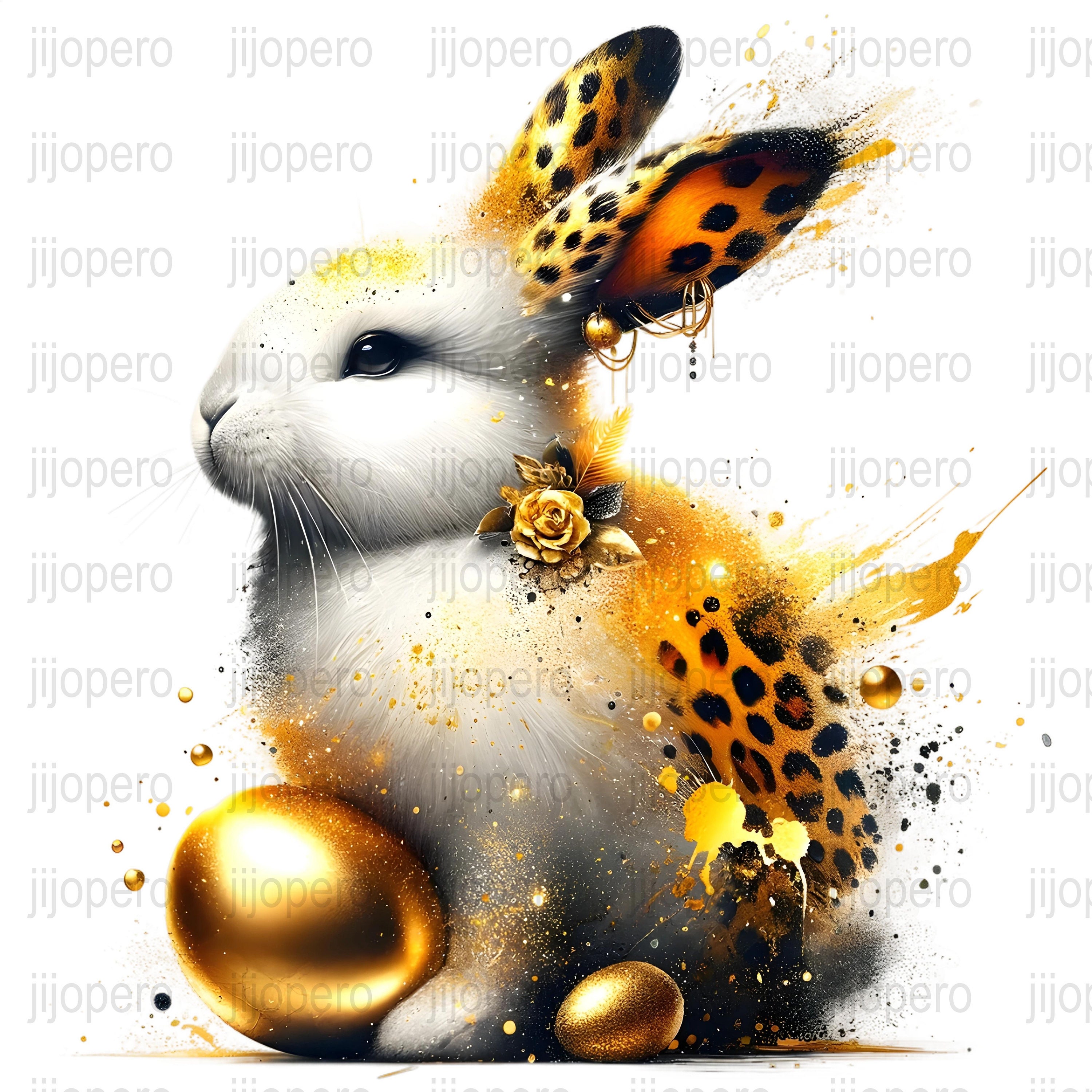 Abstract Rabbit Art PNG, Digital Download, Gold Splash Bunny Print ...
