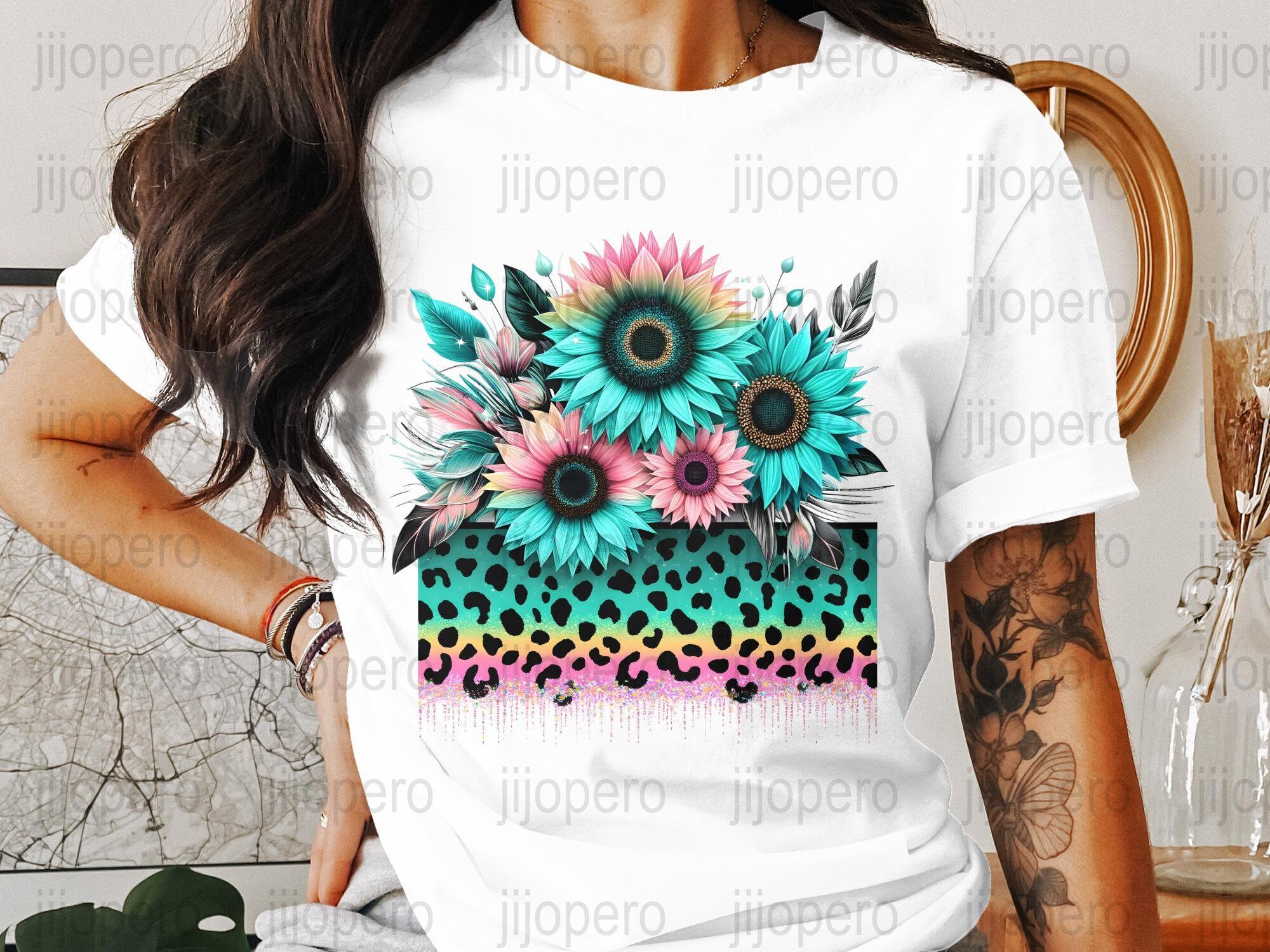 Boho Sunflower Leopard Print Art PNG, Digital Download, Abstract Floral ...
