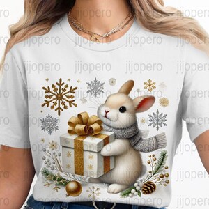 Christmas Bunny Holding Gift Clipart, Winter Holiday Animal ...
