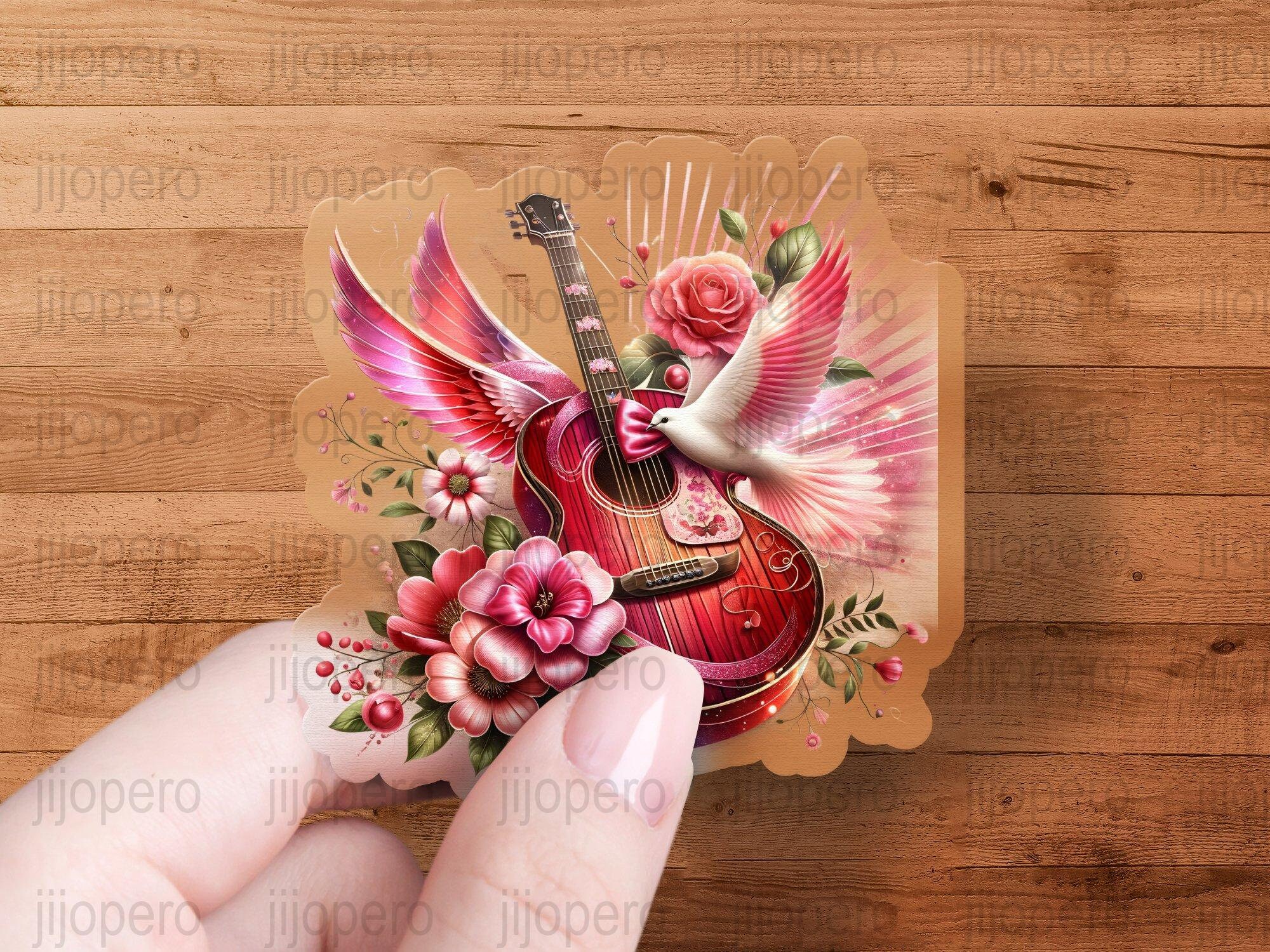 Digital Art PNG Guitar Dove Flowers, Romantic Guitar With Floral and ...