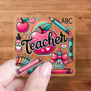 Back to School PNG, Teacher Apple Rainbow Pencils Digital Clipart ...