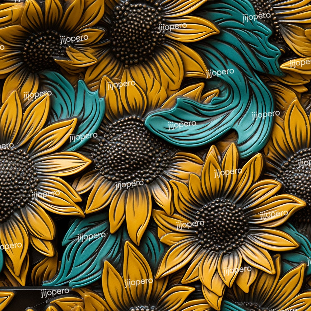 Sunflower Floral Seamless Embossed Tooled Leather Jpg Digital Downloads ...