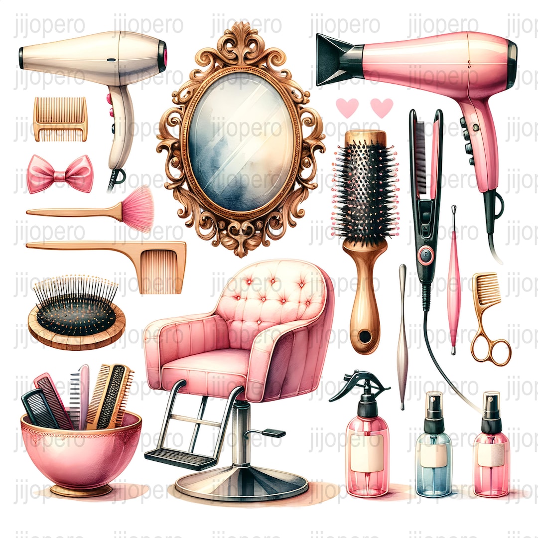 Vintage Beauty Salon Tools Clipart PNG, Digital Download, Hair Stylist Graphics, Barber Shop ...