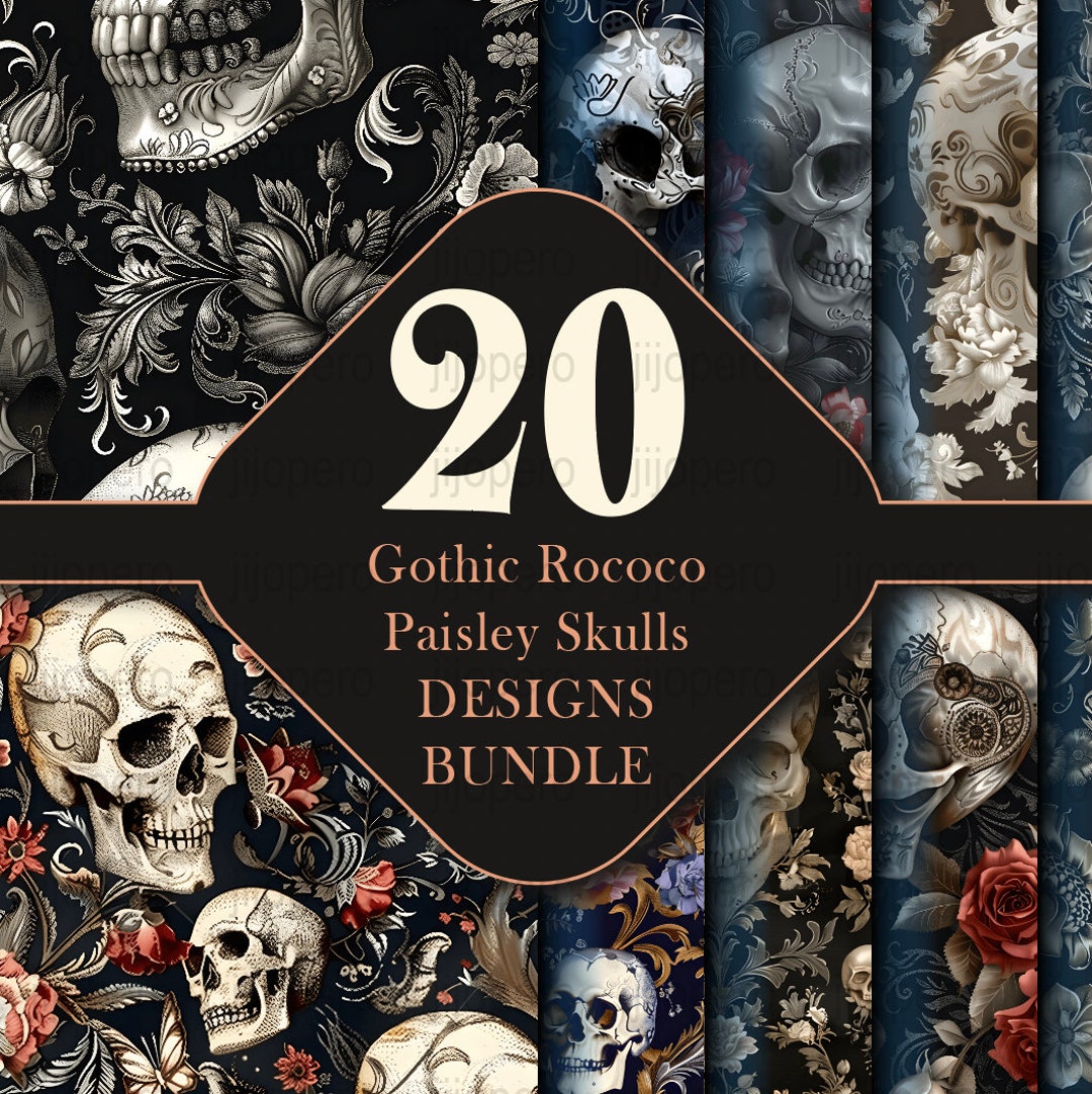 Seamless Gothic Skulls and Roses Digital Paper, Dark Floral Patterns ...