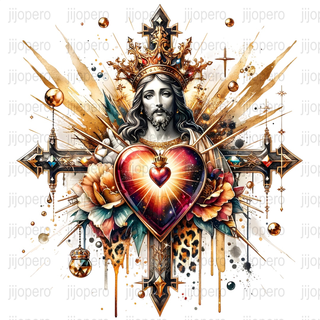 Jesus Christ Sacred Heart Crown Digital Art PNG, Religious Symbolic ...