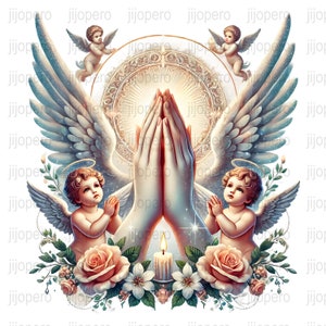 Praying Hands With Angels Digital Art, Religious PNG, Angelic Prayer ...