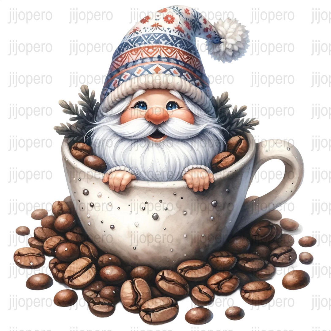 Gnome in Coffee Cup PNG, Cute Nordic Gnome Digital Download, Coffee ...